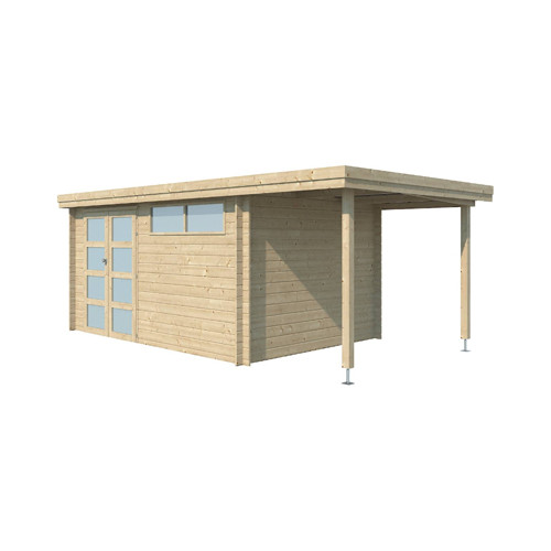 Abri de jardin en bois et toit acier avec auvent 16M2