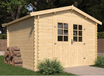 Abri Jardin Madriers Bois Brut 28 mm avec Fenêtre - 7.50 m2
